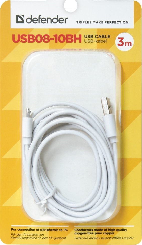 Кабель USB2.0 AM -> micro-USB Defender USB08-10BH 3 м White (87468 ...