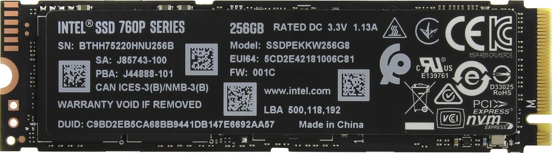 SSD-накопитель M.2 256GB Intel 760p (SSDPEKKW256G8XT) купить | ELMIR ...