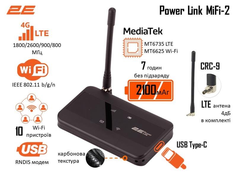 4G Роутер 2E PowerLink MiFi 2 купить | ELMIR - цена, отзывы, характеристики