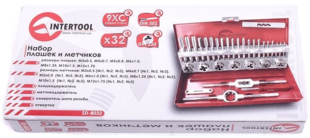 Набор метчиков и плашек Intertool SD-8032 купить | ELMIR - цена, отзывы, характеристики