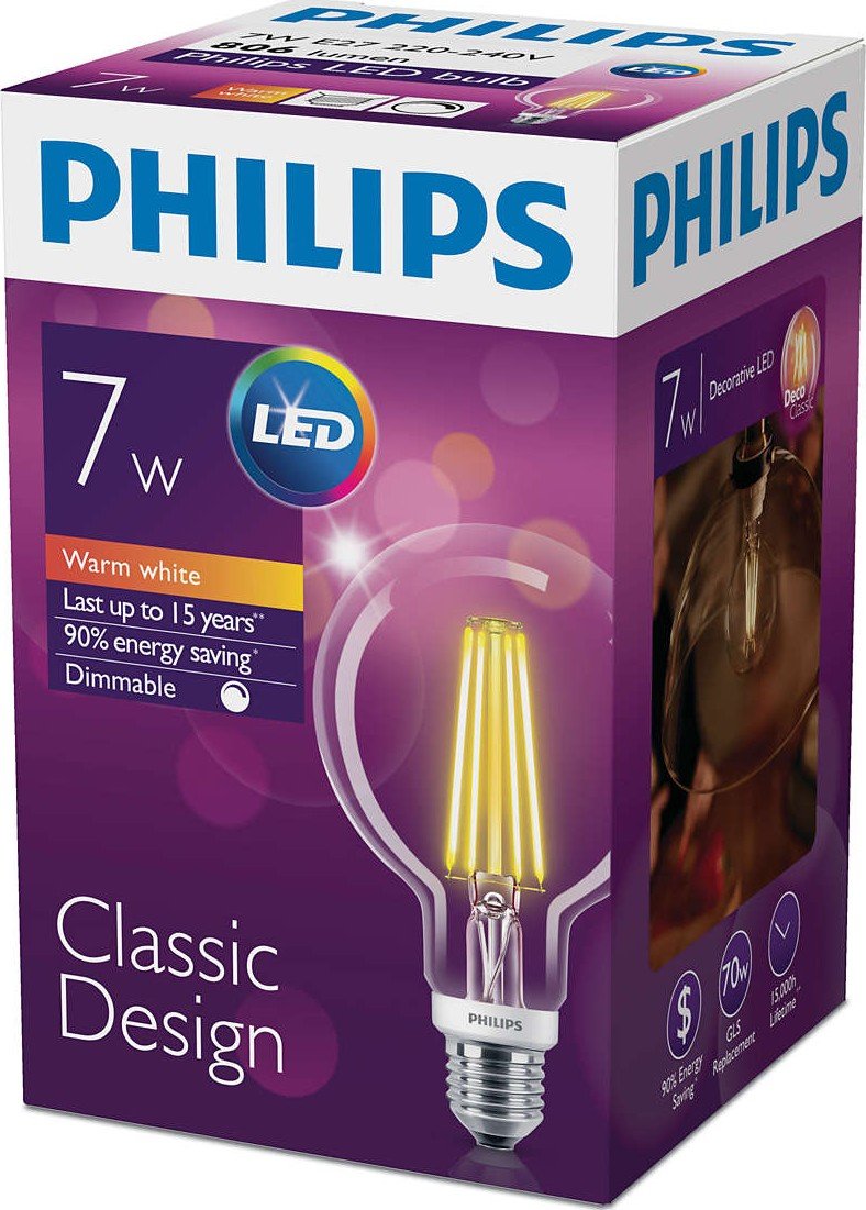 Лампа Philips LED Fila Dim E27 7-70W 2700K 230V G93 CL (929001229008/ ...