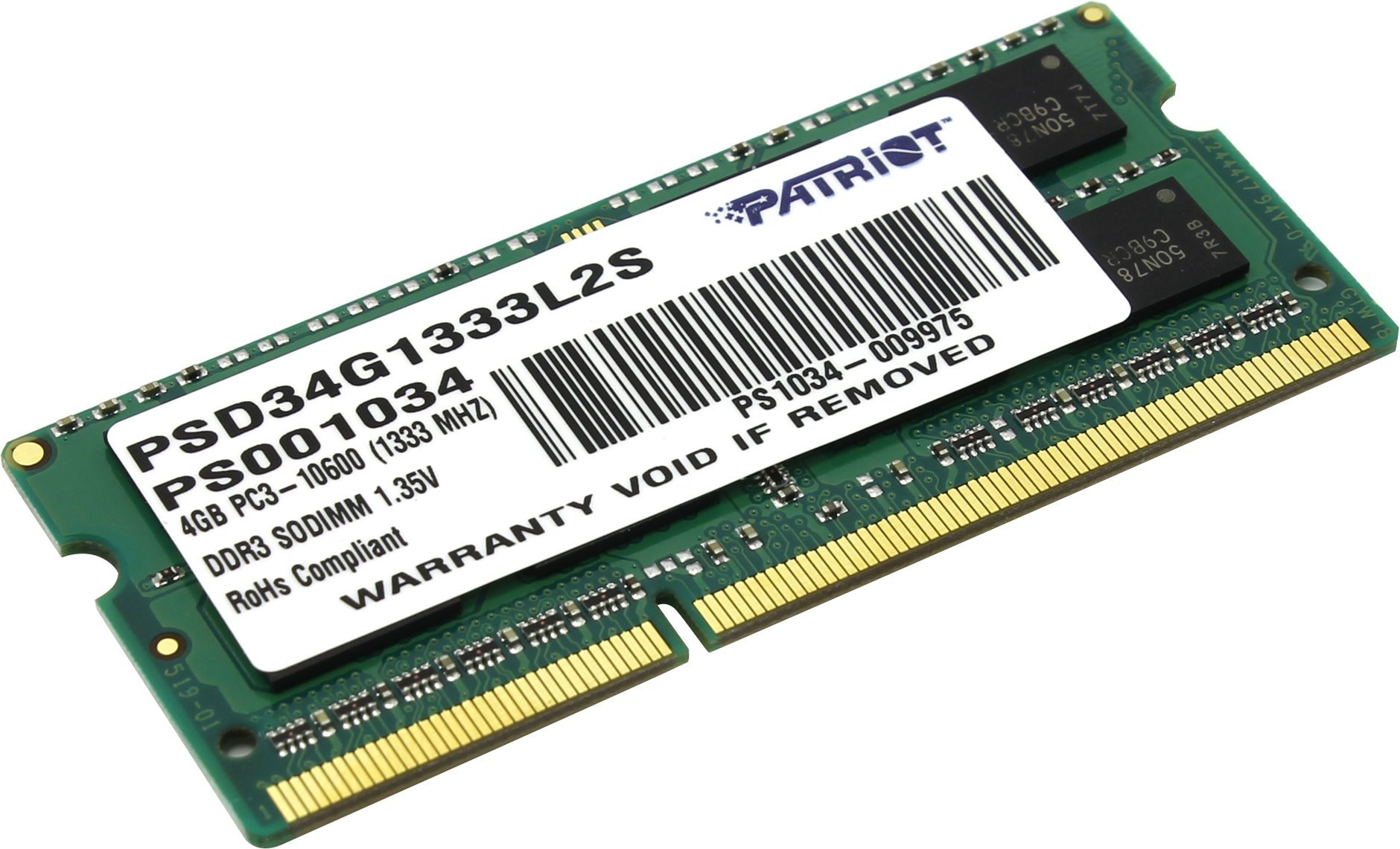 Модуль памяти SO-DIMM Patriot DDR3 4GB 1333MHz (PSD34G1333L2S) купить ...