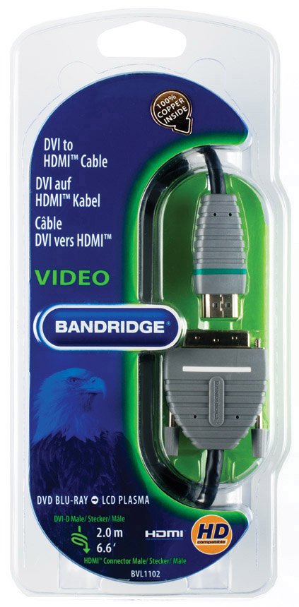 Кабель DVI -> HDMI Bandridge Blue BVL1102, 2 м купить | ELMIR - цена ...